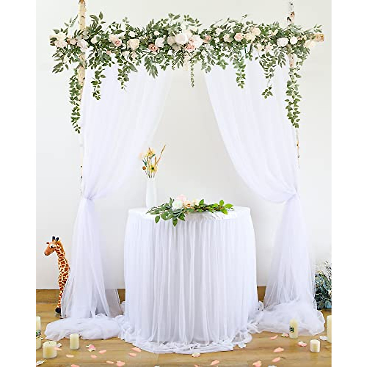 White Backdrop Curtain for Parties 10 ft x 10 ft Sheer Tulle Backdrop Drapes for Wedding Ceremony Birthday Baby Shower Photo Backdrop Curtain Decorations 2 Panels 5ft x 10ft