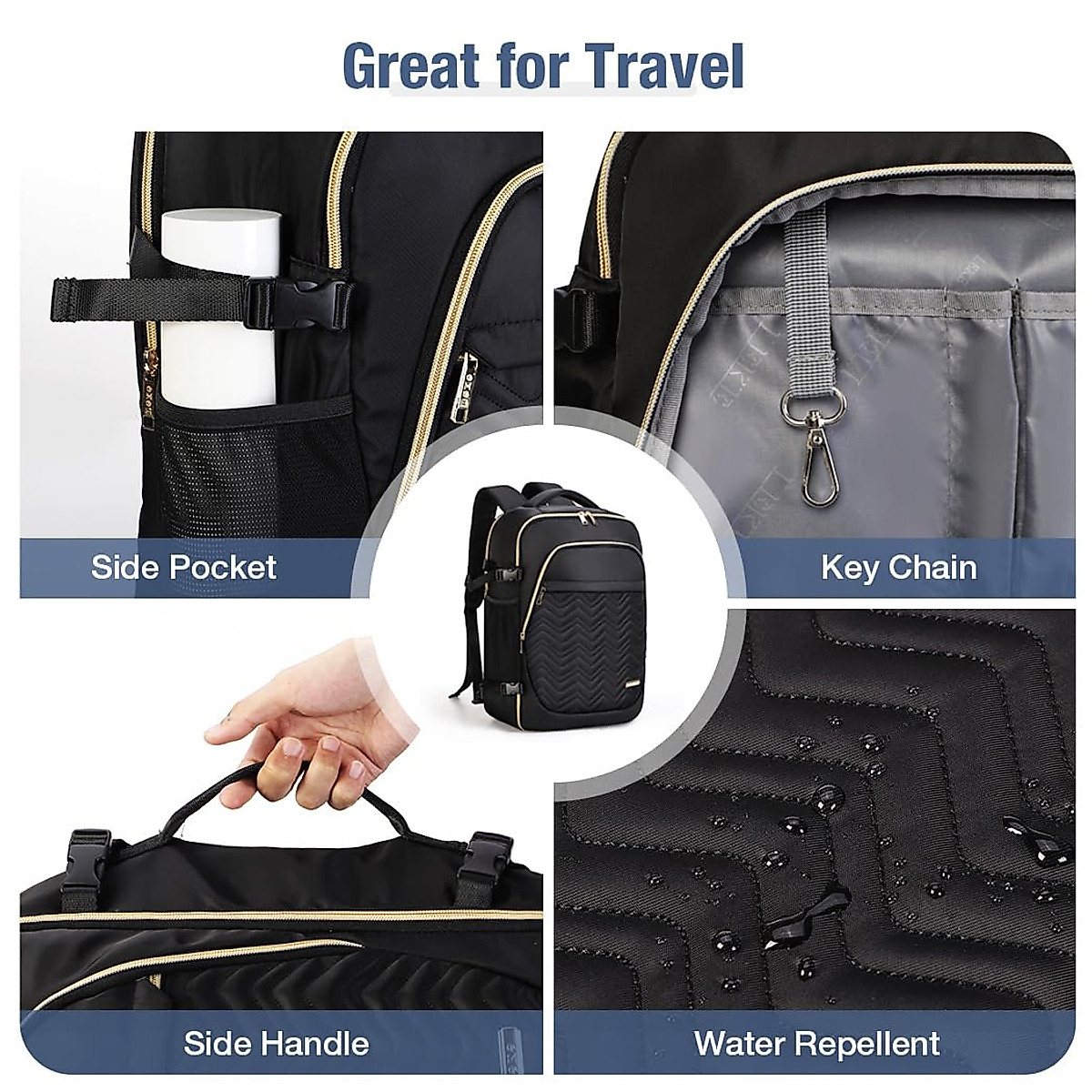 Lekebobor Large Travel Backpack for Women Men Carry on Backpack 17 Inch Flight Approved Luggage backpack Water Resistant Backpack for Weekender Overnight Large Daypack Black