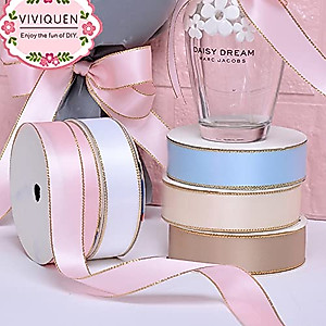 VIVIQUEN White Double Faced Satin Ribbon with Gold Edge, 1” Polyester Continuous Ribbon -25 Yards,Wide Ribbon for Gift Wrapping,Wedding,Bows Bouquet,Floral Arrangement and Craft