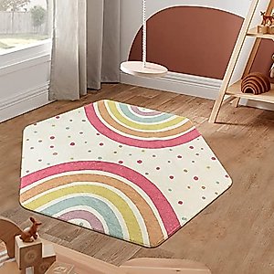STARUIA Rainbow Rug for Baby Girls Bedroom,55"x47" Washable Area Rug for Princess Tent Castle,Hexagon Non-Slip Nursery Rug Ultra Soft Play Carpet for Kids Room Playpen Dorm