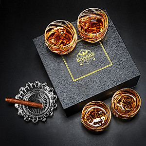 KANARS Whiskey Glasses for Men, 9 Oz Crystal Bourbon Glass Set of 4, Old Fashioned Rocks Barware for Scotch Cognac Vodka Cocktail Rum, Whisky Gifts Set