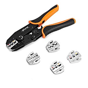 KF CPTEC Crimping Tool Set 5PCS - Ratchet Wire Crimper Kit - Quick Exchange Jaw for Heat Shrink, Insulated Electrical Connectors, Insulated and Non-Insulated Ferrules, Non-Insulated Terminal Crimper