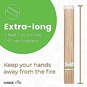 Jungle Stix Marshmallow Smores Roasting Sticks 36 Inch 5mm Thick Extra Long Heavy Duty Wooden Skewers, 110 Pieces. Perfect for Hot Dog Kebab Sausage, Environmentally Safe 100% Biodegradable