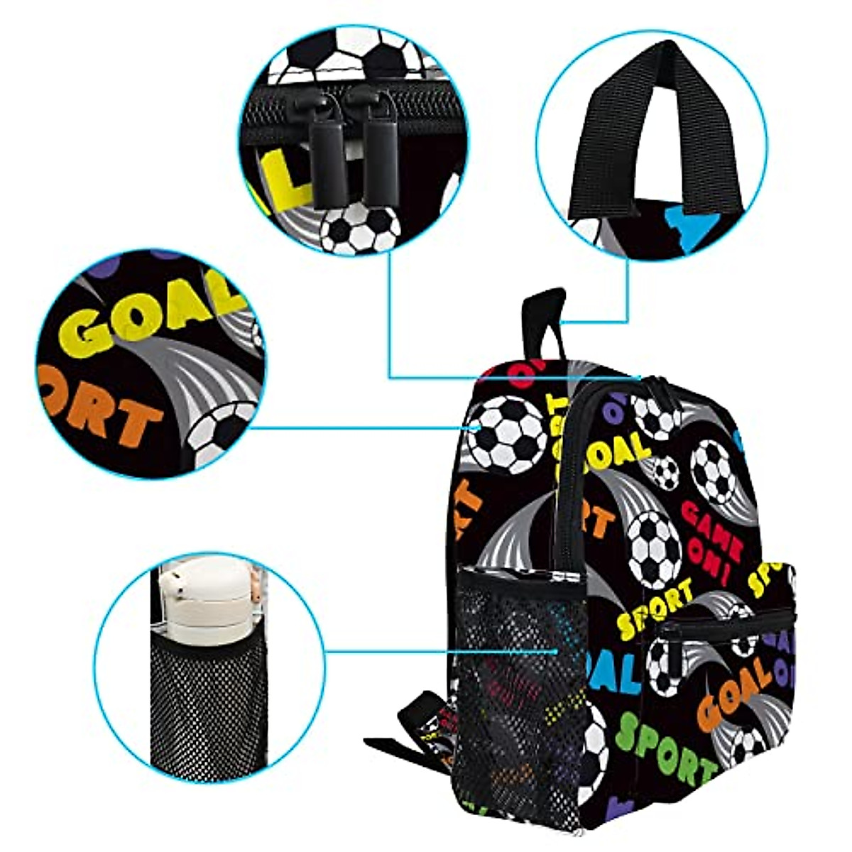 Football Soccer Black Backpack Toddler Girls Boys Preschool School Bag Travel Daypack for Primary Children Students Kids