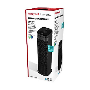 Honeywell AllergenPlus Series Compact HEPA Air Purifier Tower, Allergen Reducer for Large Rooms (200 sq ft), Black - Wildfire/Smoke, Pollen, Pollen, Pet Dander & Dust Air Purifier, HPA175