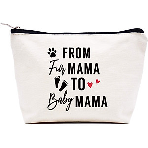 LIBIHUA From Fur Mama to Baby Mama - Mom to Be Gift - Pregnancy Announcement Gift - Baby Reveal Gift for New Mom Mother -Makeup Bag Cosmetic Bag Travel Pouch