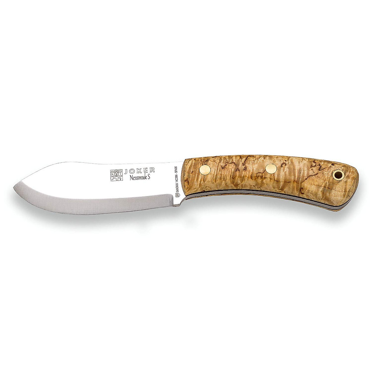 Joker Knife Nessmuk S CL132, Birch Handle, 4.3 in. Blade Sandvik 14C28N, Brown Leather Sheath, Tool for Fishing, Hunting, Camping and Hiking