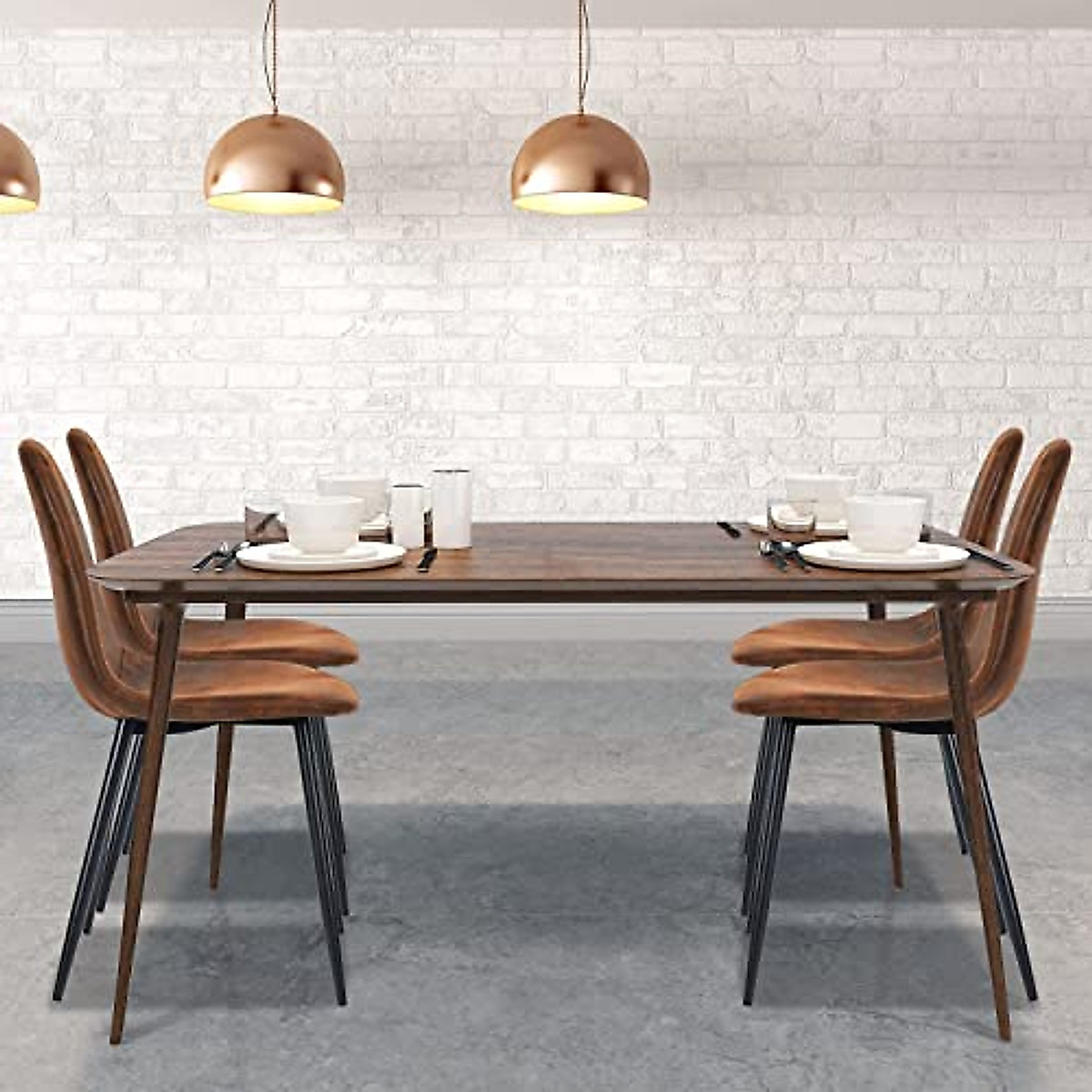 Dining Chairs Set of 4 Modern Suede PU Leather Comfortable Side Seating with Black Metal Legs for Kitchen, Guest, Brown