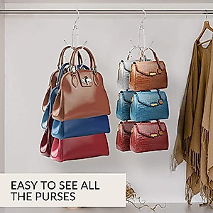 ZEDODIER Purse Hanger Organizer for Closet, 2 Pack Hanging Bag Holder, Keeping Purses Visible and in Good Condition, Metal Handbag Storage Hook Backpack Rack Space Saving Hanger, Silver