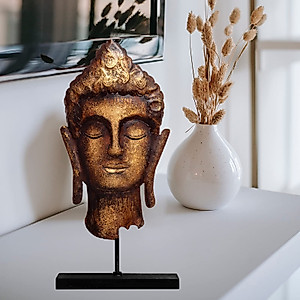 SINUOMI Art Hand-paintend Buddha Statue , Handmade Home Decoration ,Zen Garden Metal Handicraft， Buddha Sculpture and Meditation Gifts，16’’ H (Gold)