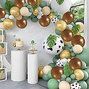 136Pcs Cowboy Sage Green Balloon Garland Arch Kit, Reusable Sage Green Brown Cow Print Balloons, Retro Gold Sand White Balloon Latex, Decoration Balloon Party Background Balloon for Birthday Wedding