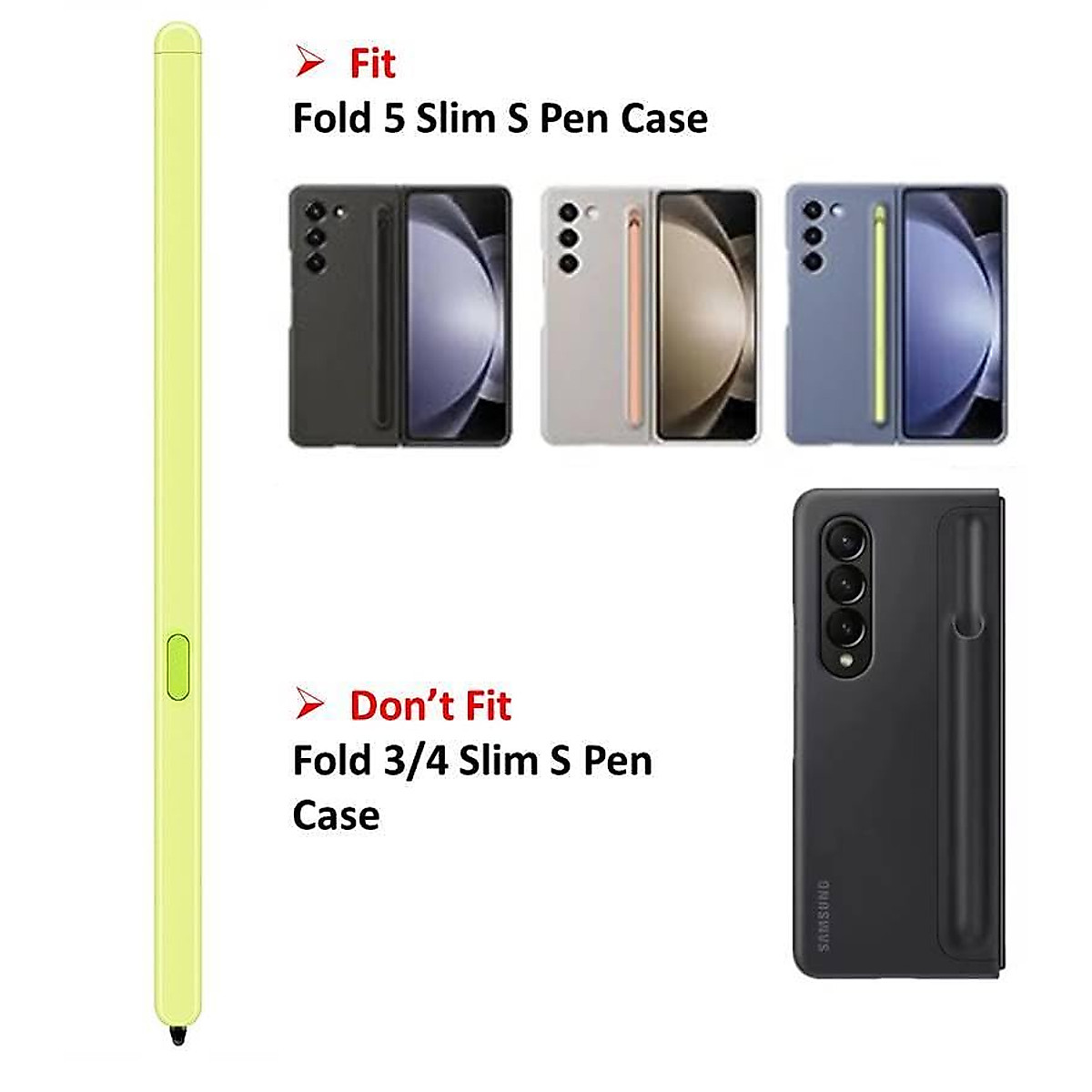 Galaxy Z Fold 5 S Pen Fold Edition Stylus Pen, Slim 1.5mm Pen Tip, 4,096 Pressure Levels for Samsung Galaxy Z Fold 5 Phones Only (Green)