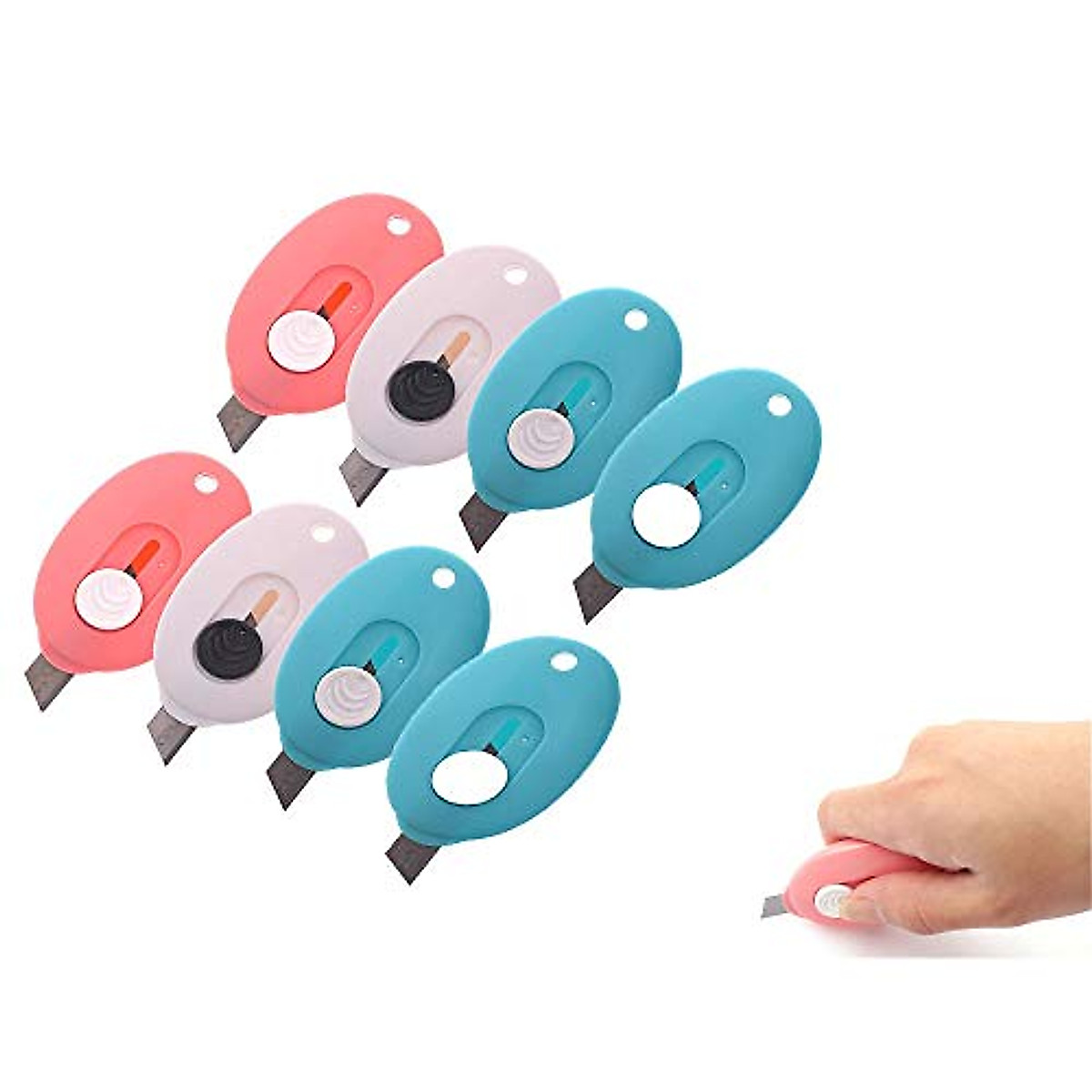 TEKEFT Pack of 8 Mini Retractable Utility Knife Box Cutter Letter Opener, Random Color