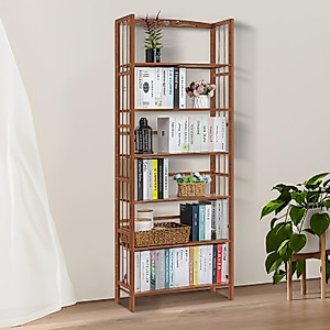 Magshion Tall Book Shelf 6-Tier Bamboo Open Bookshelf Adjustable Multifunctional Shelving Unit Freestanding Shelf, 27.2" Length Storage Rack Display Stand for Home and Office (Brown)