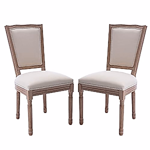 GOOLON Dining Chair Set of 2 French Style Fabric Upholstered Chair for Dining Room Square Backrest Country Bistro Mid Century Armless Chair for Kitchen Dining Room Beige