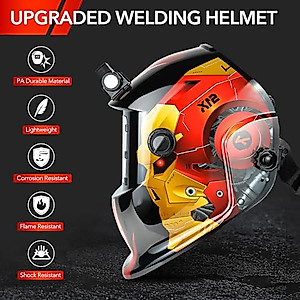TRQWH Welding Helmets for Men Auto Darkening Welding Hood with LED Light True Color Solar Powered Welder Helmet Adjustable Wide Shade Range 4/9-13 Welder Mask for TIG MIG ARC Weld Plasma Cut Grinding
