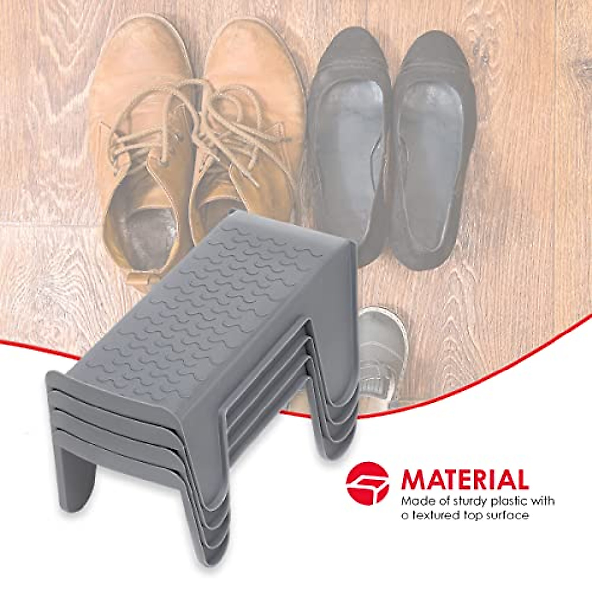 Home Basics 4 Piece Shoe Stacker, Gray