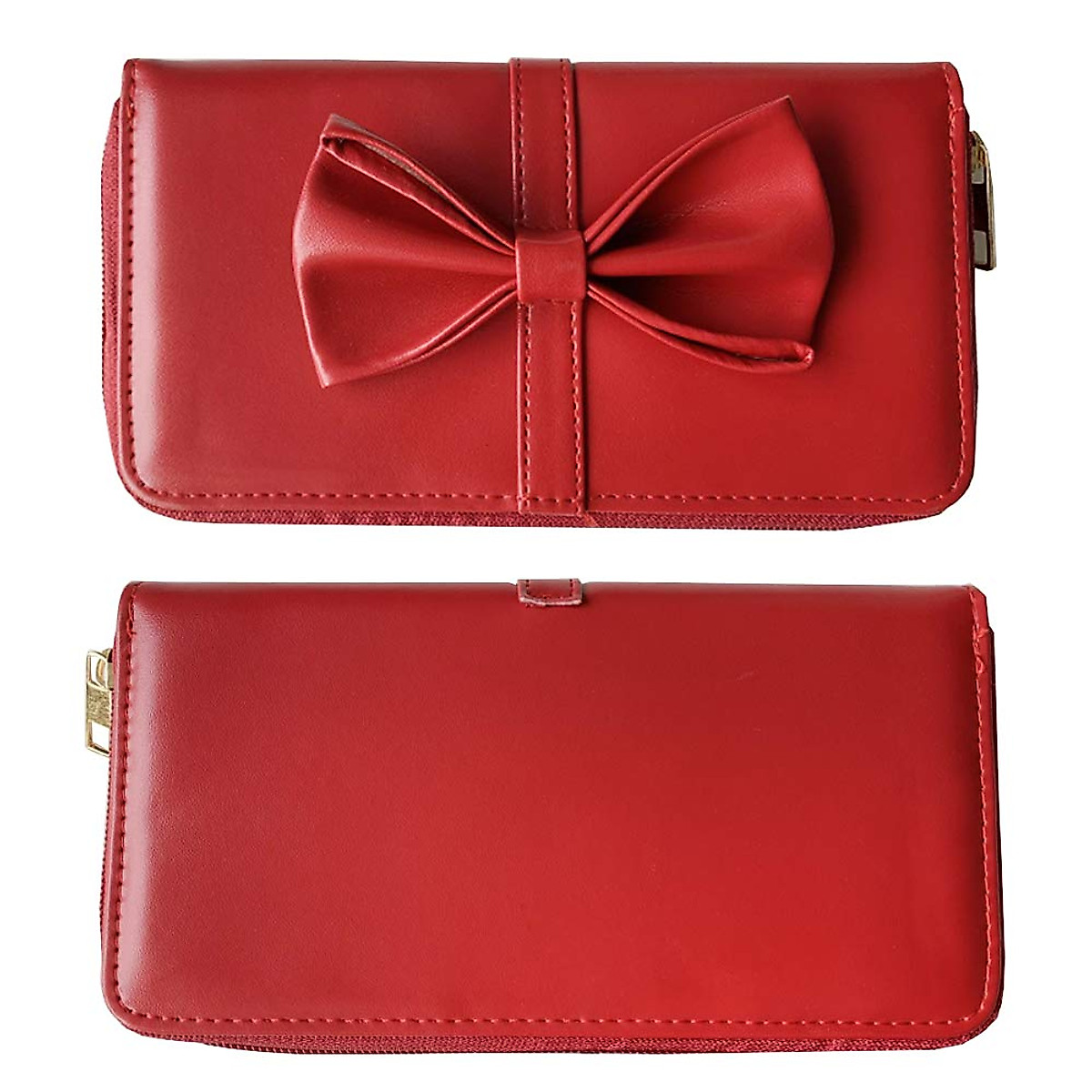 Rullar Women 2Pcs Handbag Set Bow-Knot Satchel Top-handle Crossbody Bag Tote Wallet Purse with Heart Pendant Red