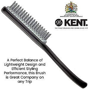 Kent KFM3 Black Half Round Narrow Detangling Hair Brush - 9 Row Ionic Anti Static Non Scratch Nylon Bristle Gel Styler Great for Daily Styling, Detangling and Smoothing Short to Medium Length Hair