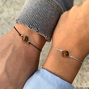 Yhluck 2pcs Tiger Eye Bracelet Handmade Natural Healing Crystal Bracelet with Wish Cards Adjustable Braided Beaded Bracelet Anklet Jewelry Set Yoga Reiki Gift for Couple Friendship