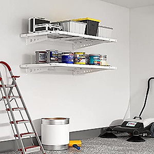 FLEXIMOUNTS 2-Pack 2x4ft Bike Storage Rack Garage Wall Shelves, 24-inch-by-48-inch, White