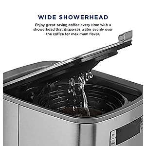 GE Drip Coffee Maker With Timer | 12-Cup Glass Carafe Coffee Pot With Warming Plate | Adjustable Brew Strength | Wide Shower Head for Maximum Flavor | Kitchen Essentials | Stainless Steel