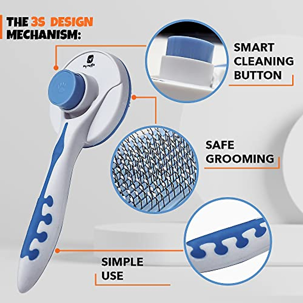 MY MUFFIN Self Cleaning Cat and Dog Grooming Brush for Mats and Tangled Hair, Soft Bent Needles for Pet Massage, Skin Friendly, Shedding Brush for sensitive Medium and Short Hair, Cepillo Para Gatos