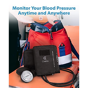 Clairre Professional Sphygmomanometer Manual Blood Pressure Cuff and Stethoscope Kit for Nurses/Doctors/Nursing Students, Carrying Case Included, Universal Cuff Size: 9-16 inch (Black)