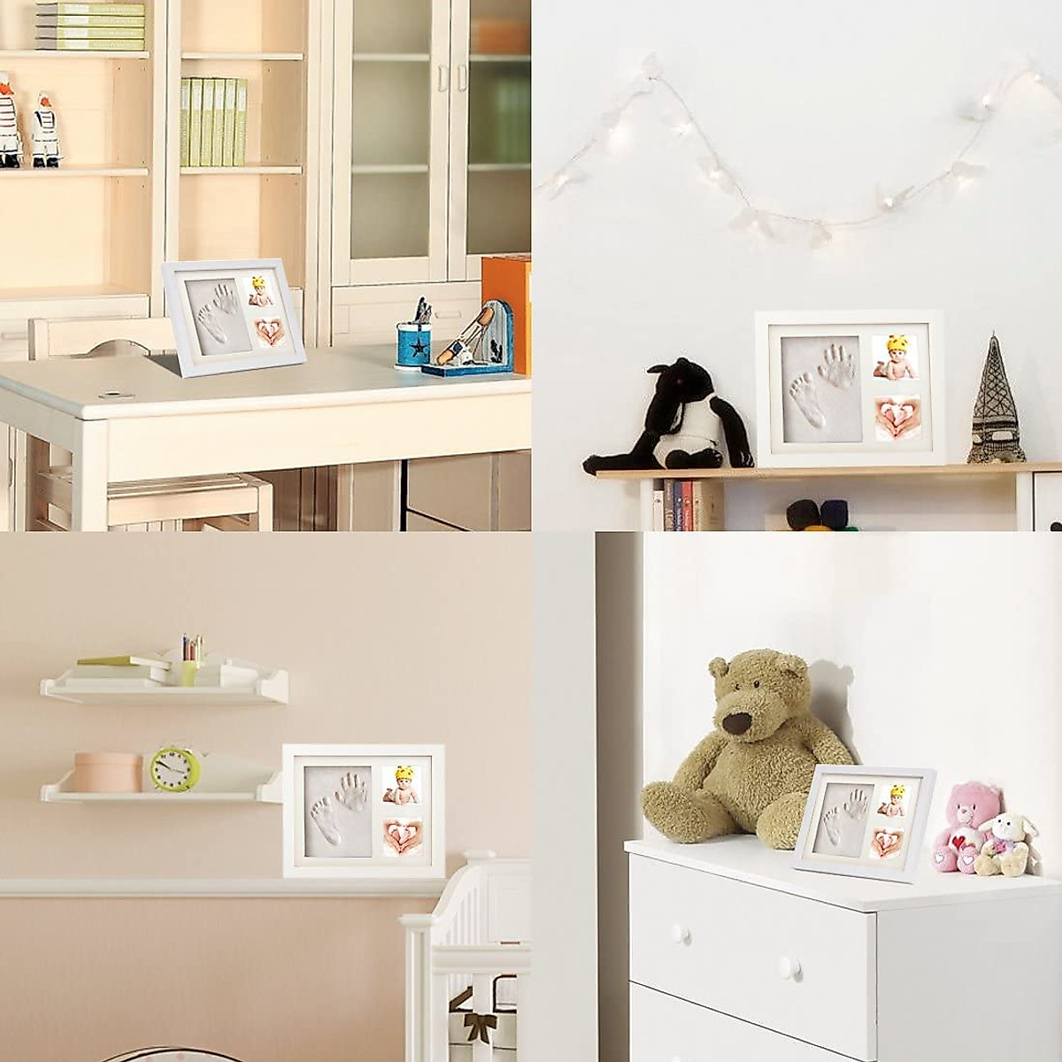 Newlemo Baby Photo Frames - Baby Hand and Footprint Kit - Baby Christening/Shower Presents for Newborn Girls and Boys (3 grids,white)