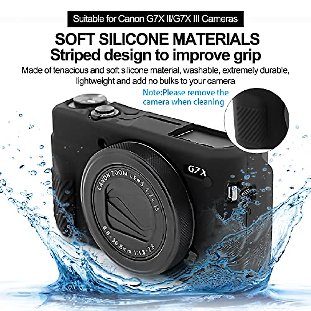 Easy Hood G7X Mark II Case G7X Mark III Case G7X Camera Silicone Case,Soft Silicone Protective Cover for Canon Powershot G7X Mark III DSLR Camera(Black)
