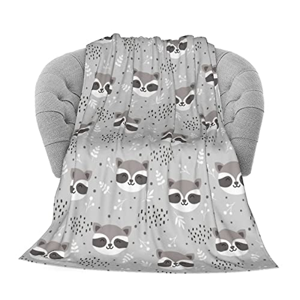 FeHuew Cute Raccoon Doodle Gray Flannel Fleece Throw Blanket 50x60 inch Living Room/Bedroom/Sofa Couch Warm Soft Bed Blanket for Kids Adults