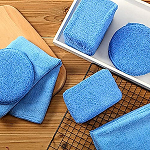 Tallew 12 Pack Microfiber Applicator Pad Microfiber Sponge for Car Include Round Wax Microfiber Applicator Rectangle Car Drying Towel Exterior Auto Detailing Kit for Cleaning (Blue)