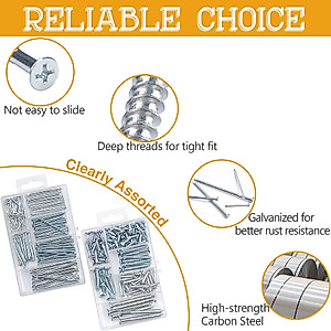 KURUI Hanging Nails and Wood Screws Assorted Kit 256PCS, 110 Philips Flat Head Screws and 146 Picture Hanging Nails, 6 Sizes Small Nails and Small Screws Assortment with Organizer Box