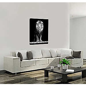 LevvArts - Lion Canvas Print,Portrait of Beautiful Lion in the Dark Wall Art Stretched Wood Frame,Black and White Animal Canvas Pictures for Living Room Decoration,Ready to Hang
