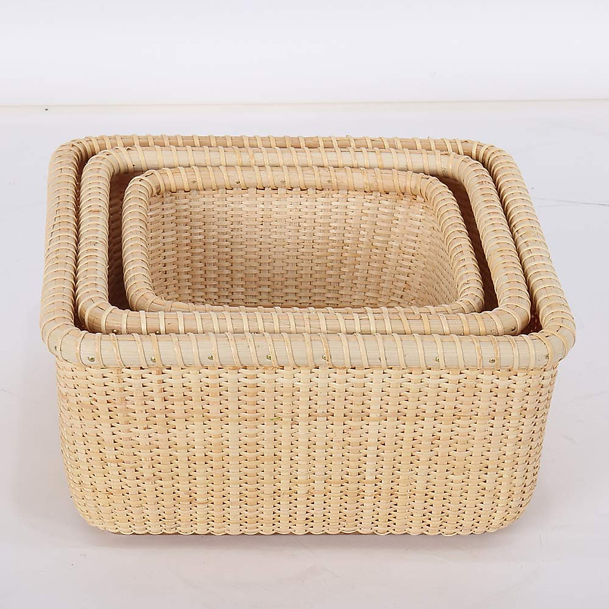 Teng Tian Nantucket Square Rattan Basket, Multi-Purpose Storage, Neutral Color, 11" x 11"