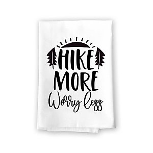 Honey Dew Gifts, Hike More, Worry Less, 27 inch by 27 inch, Hiking Themed Dish Towel, Funny Gifts, Hiking Dish Towel for Home, Hiker Gifts for Women, Outdoorsmen, Hikers, Trekkers
