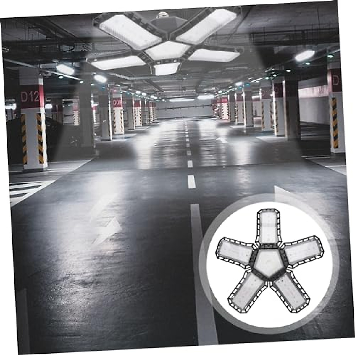 SOESFOUFU Folding Garage Light Garage Lights LED Panel LED Garage Ceiling Light Garage 5 Panel Lights Garage Folding Light Warehouse Ceiling Light Garage Warehouse Light Black Plastic