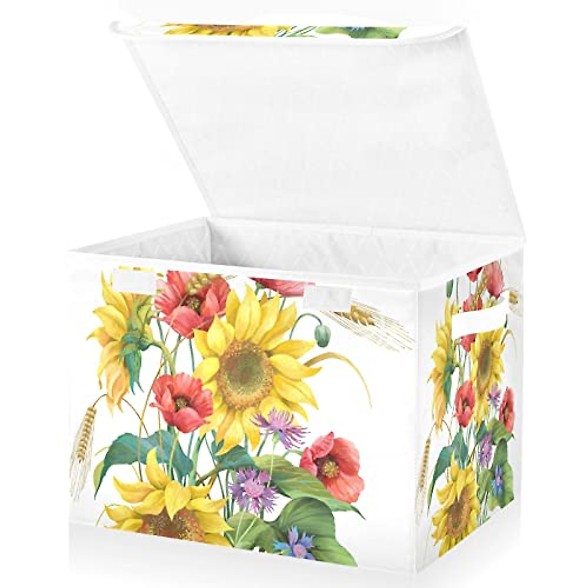 innewgogo Sunflower Storage Bins with Lids for Organizing Foldable Storage Box With Lid with Handles Oxford Cloth Storage Cube Box for Dog Toys