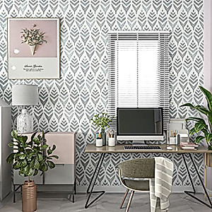 Grey Leaf Wallpaper Peel and Stick Wallpaper for Bedroom Bathroom Boho Contact Paper for Cabinets Bathroom Removable Wallpaper Self Adhesive Modern Waterproof Vinyl Wallpaper Kitchen 17.3‘’×78.7‘’