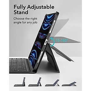 ESR Ascend Keyboard Case, iPad Case with Keyboard Compatible with iPad Pro 12.9 (2022/2021/2020/2018), Magnetic Detachable Case, Fully Adjustable Portrait/Landscape Stand, Black
