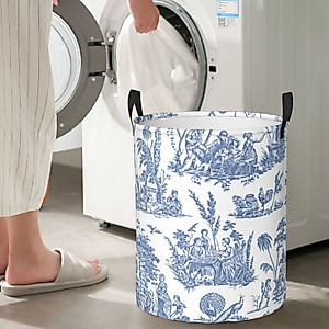 Marseilles Toile Willow Ware Blue White Laundry Basket,Collapsible Clothes Hamper Storage with Handle, Laundry Hamper for Bathroom Home Decor Baby Clothing Small