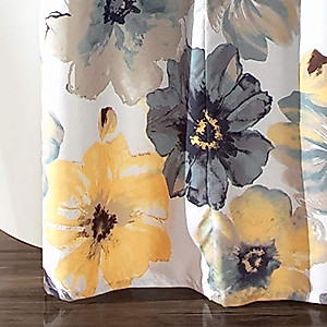 Lush Decor Leah Shower Curtain-Bathroom Flower Floral Large Blooms Fabric Print Design, 72" x 72", Yellow and Gray