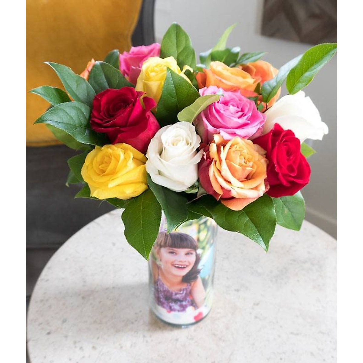 From You Flowers - One Dozen Rainbow Roses with Free Vase (Fresh Flowers)