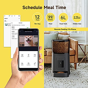 Onliciple Smart Pet Feeder with Camera, 6L WiFi Automatic Cat Feeder Food Dispenser with Camera & Timer, 1080P HD Video with Night Vision, 2-Way Audio, Low Food Alarm, Up to 12 Meals Per Day