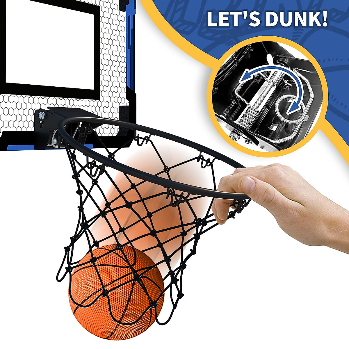 QDRAGON Mini Basketball Hoop, Over The Door Indoor, with 3 Balls/Inflator/Breakaway Rim, Basketball Toy Gifts for Kids and Adults, Suit for Bedroom/Office/Outdoor, Blue