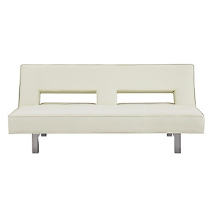 Astrid Futon Sofa Bed Faux Leather Futon Couch Modern Convertible Folding Sofa/Bed Couch with Chrome Legs Reclining Mini Coach Leather Futons Small Couch for Bedroom Living Rooms, Office - Cream