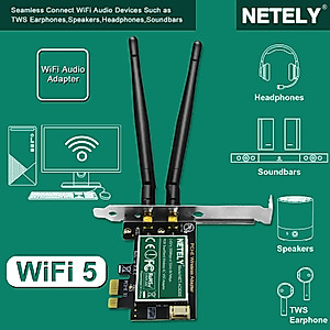 NETELY Dual Band Wireless-AC 1200Mbps PCIE WiFi Adapter with Bluetooth 4.2 for Windows 7, 8.x, 10, 11 64bit System Desktop PCs, 2.4GHz 300Mbps and 5GHz 867Mbps PCIE WiFi Card (NET-AC8265)
