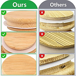 LANSI Oui Yogurt Jar Lids - 8 Pack Oui Lids with Silicone Sealing Rings for Oui Yogurt Jars Bamboo Jar Lids Set with Label and Pen