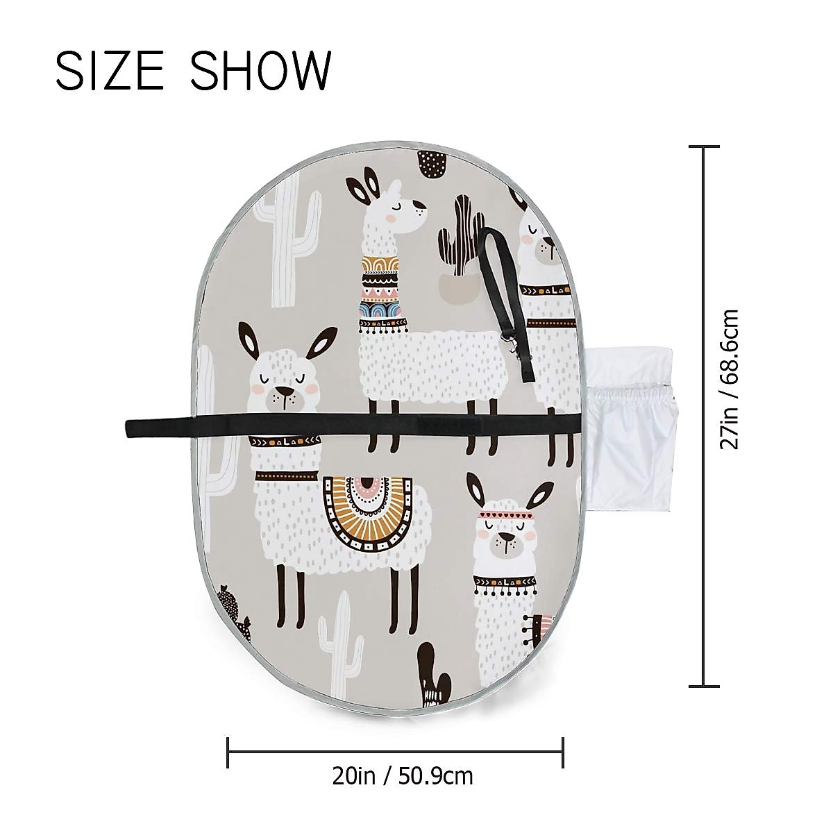 White Llama And Cactus Baby Changing Pad, Portable Diaper Changing Pad, Diaper Bag Mat, Foldable Travel Changing Station | Stroller Strap,Side Pocket For Wipes Diaper| For Infants & Newborn