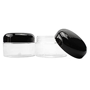 Cornucopia 4-Ounce Clear Plastic Jars (12-Pack); Jars w/Black Domed Lids for Cosmetics, Kitchen Spices, Crafts & Office